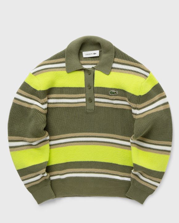 Lacoste RIBBED STRIPED KNIT POLO SWEATER Green | BSTN Store