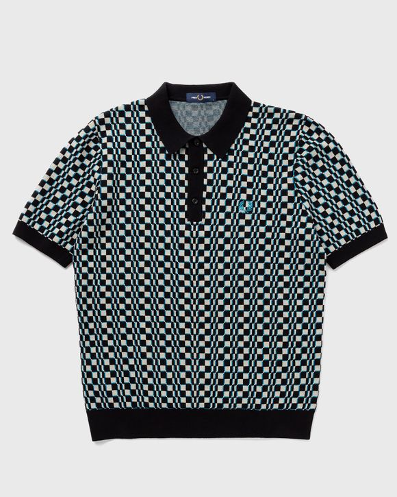 Fred Perry Glitch Chequerboard Knit Shirt Blue/Beige | BSTN Store
