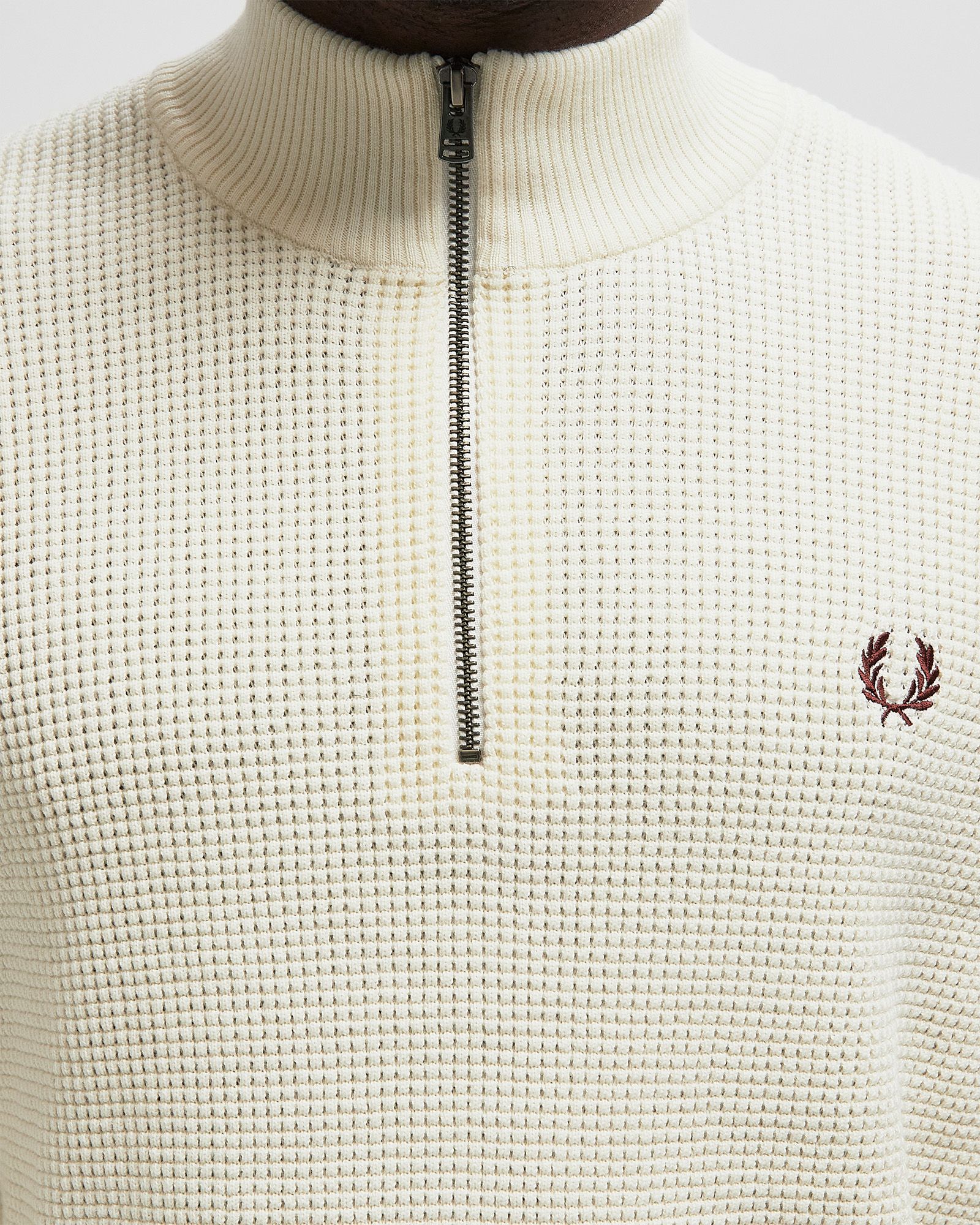 Fred Perry WAFFLE STITCH HALF ZIP JUMPER Beige | BSTN Store