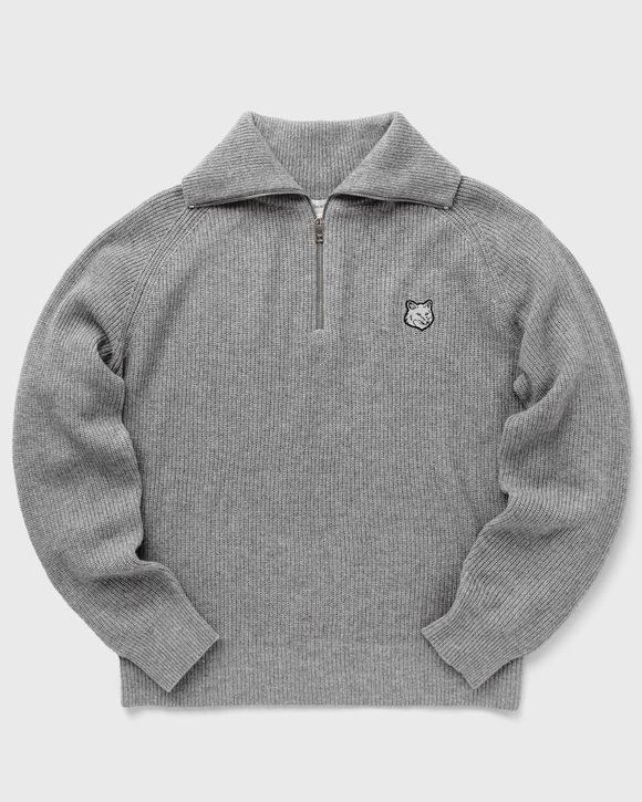 Maison Kitsune TONAL FOX HEAD PATCH HALF ZIP RIBBED JUMPER Grey | BSTN ...