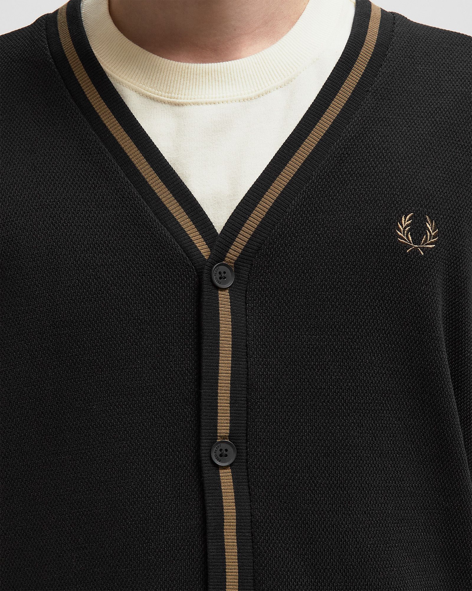 Fred Perry TIPPED PIQUET EXTURE CARDIGAN Black | BSTN Store