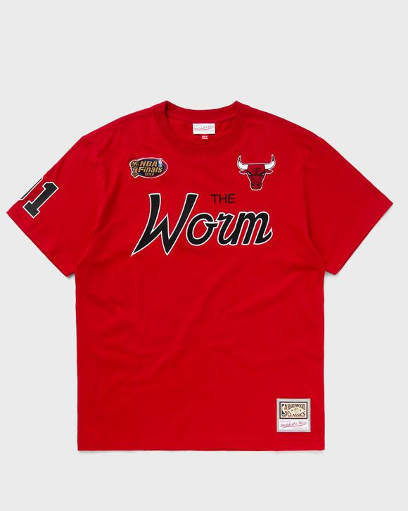 Mitchell & Ness NBA PREMIUM NICKNAME SS TEE VINTAGE LOGO CHICAGO BULLS DENNIS RODMAN #91 Red ...